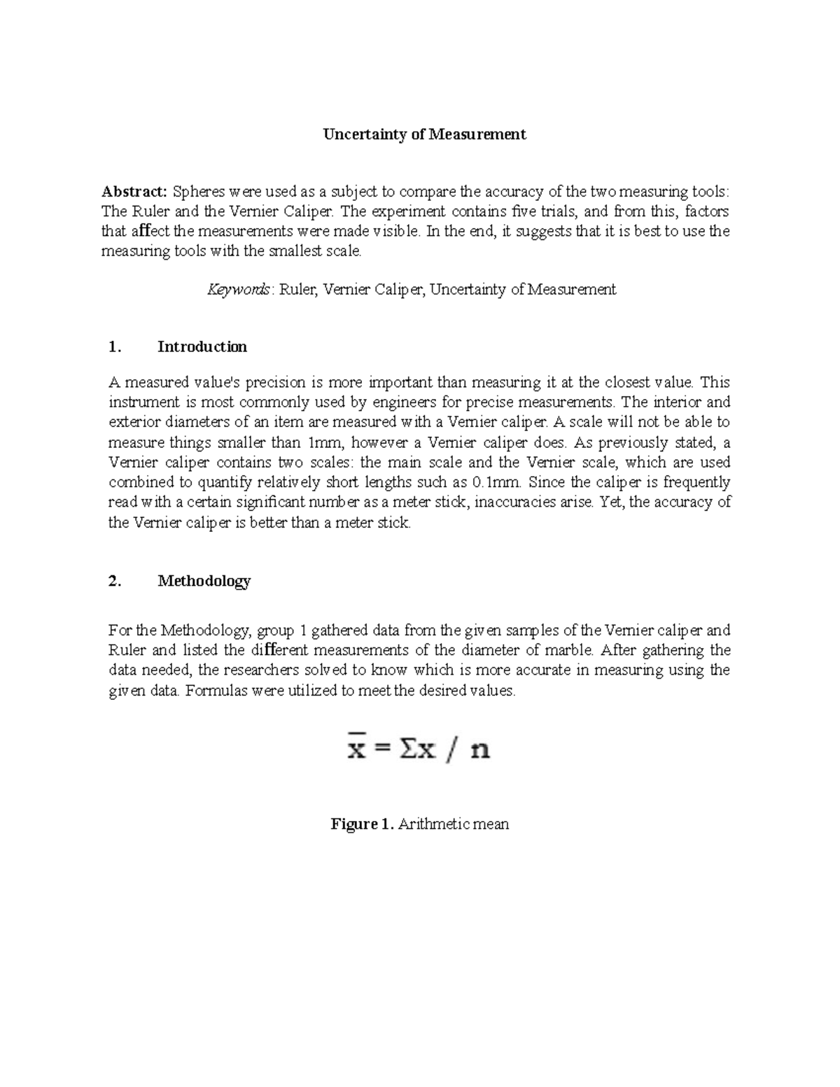 Lab Report- Uncertainty of Measurement - Uncertainty of Measurement ...