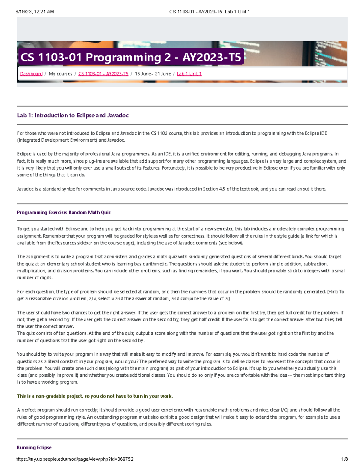 Unit 1 Lab 1 - Task for Week 1 - CS 1103 - UoPeople - Studocu