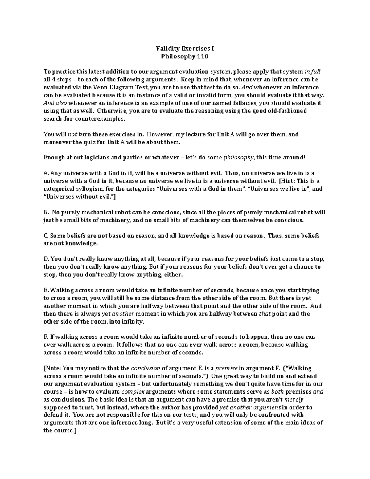 Validity Exercises I - Lecture notes 10 - **Validity Exercises I ...