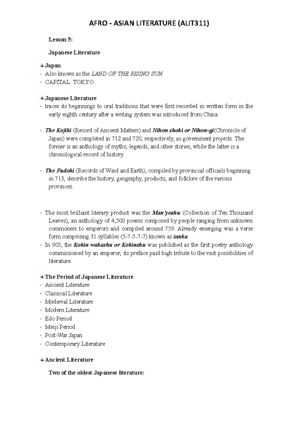 AFRO - Asian Literature - Lesson 5 (Japanese Literature) - Lesson 5 ...