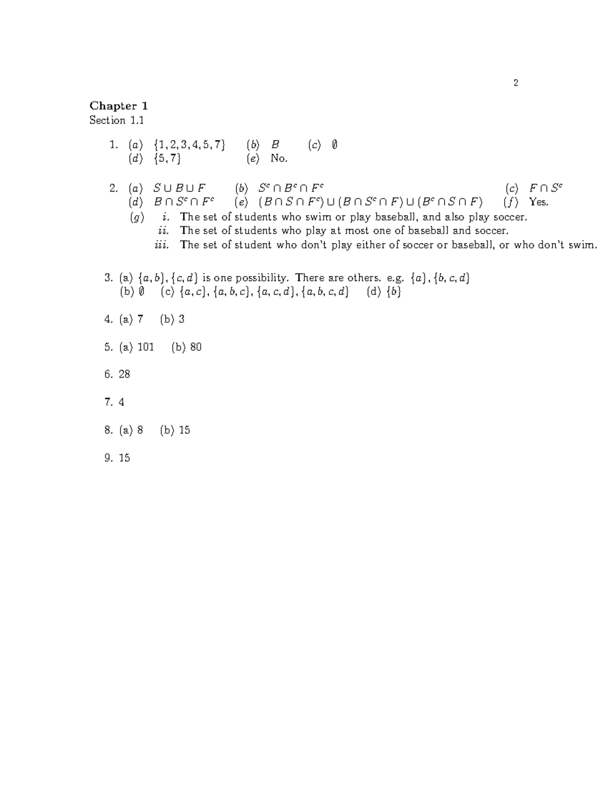 Chap1ans - Answer - Chapter 1 Section 1. 1. (a) { 1 , 2 , 3 , 4 , 5 , 7 ...