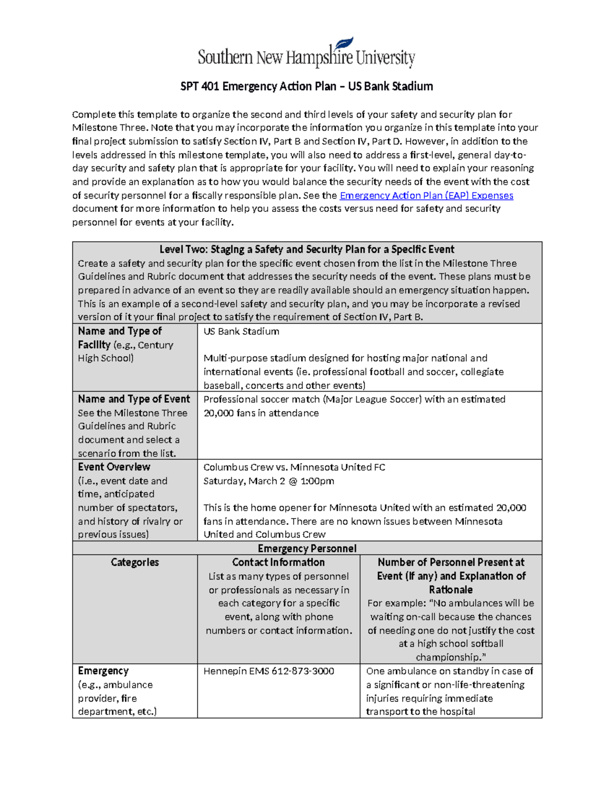 SPT 401 Emergency Action Plan - US Bank Stadium - SPT 401 Emergency ...