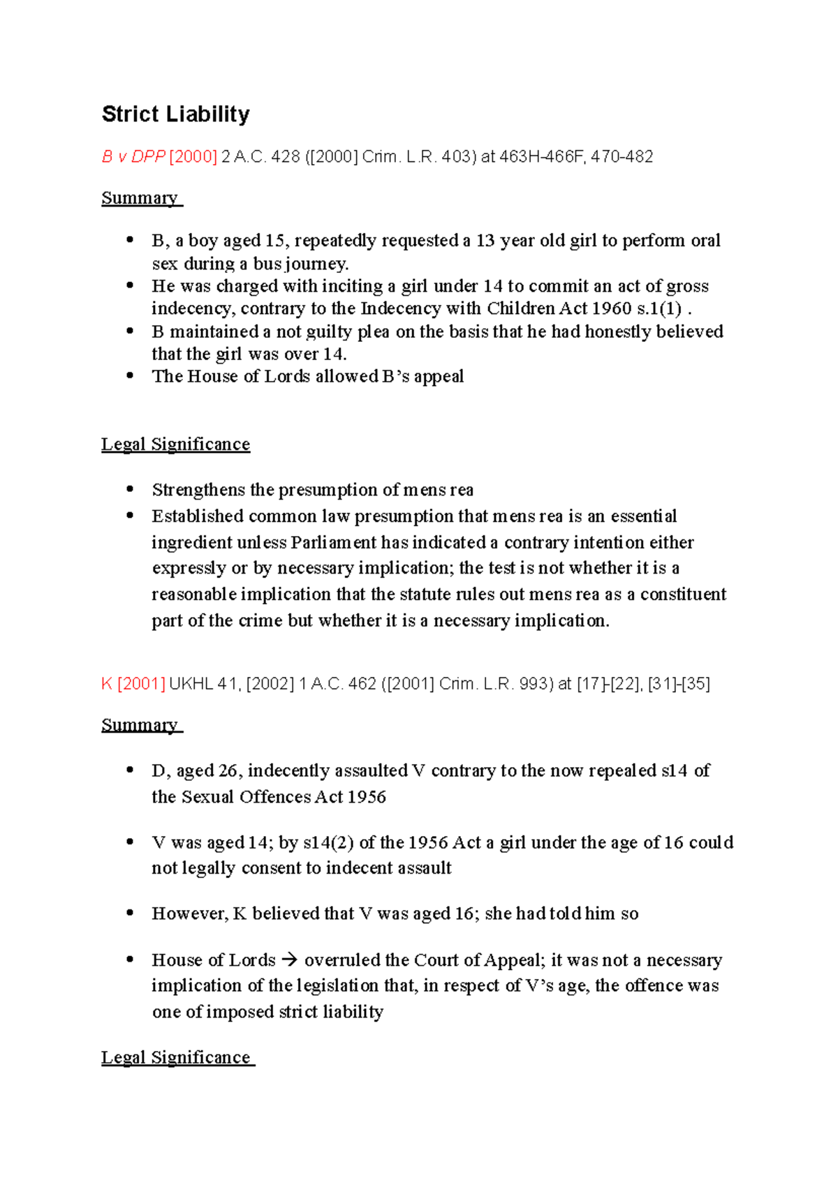 Strict Liability - 428 ([2000] Crim. L. 403) at 463H-466F, 470- Summary ...