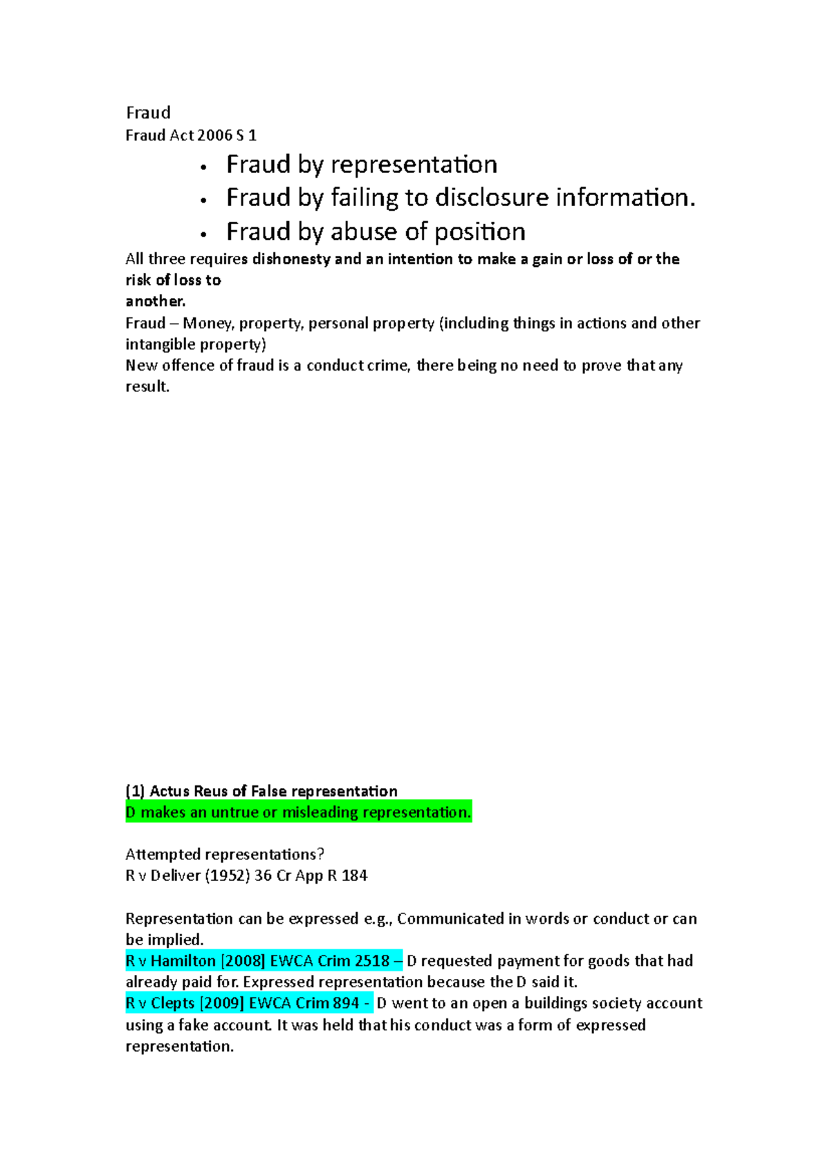 Fraud - Fraud by abuse of position All three require s dishonesty and ...