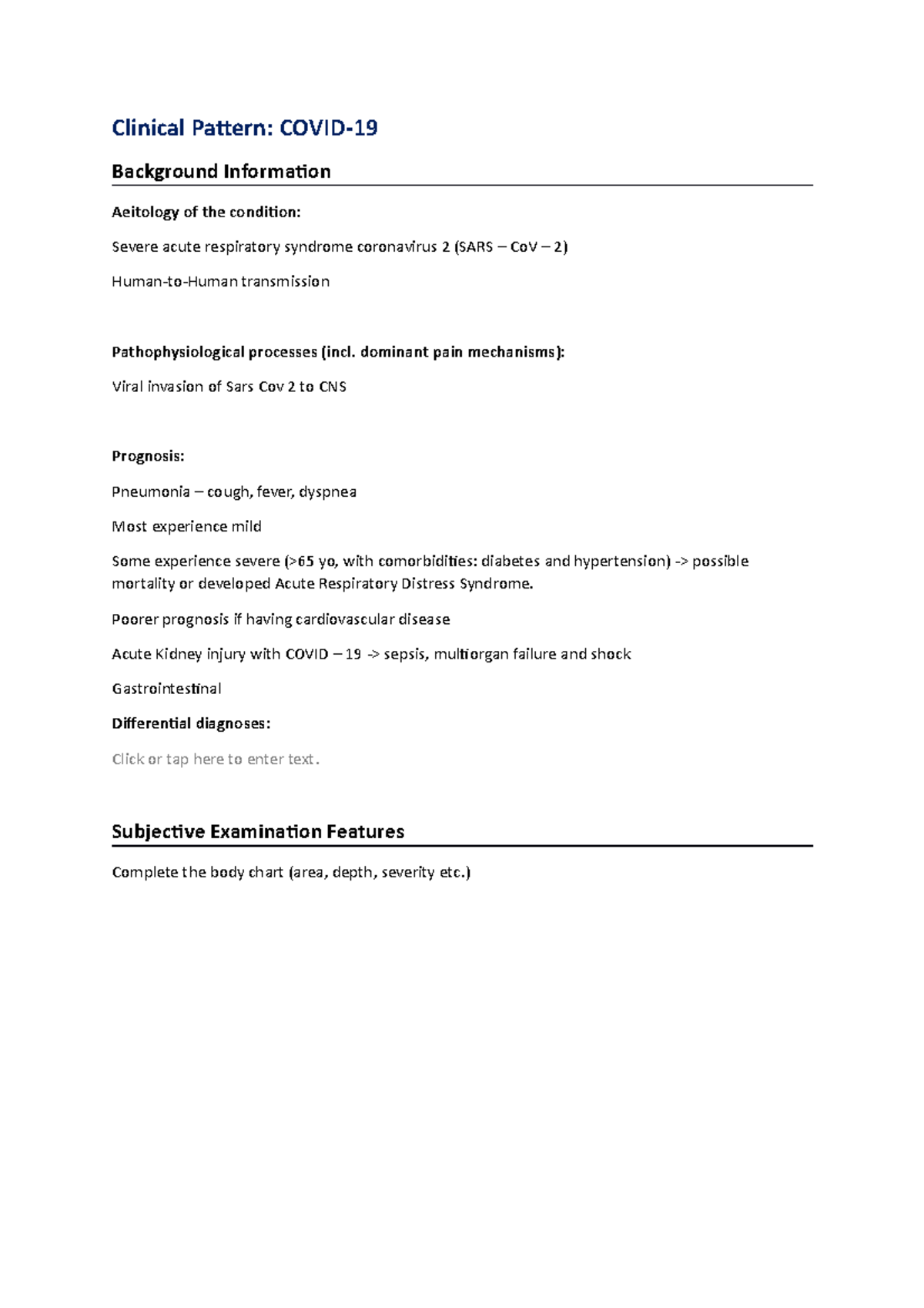 Clinical Pattern Template - Covid 19 - Clinical Pattern: COVID ...