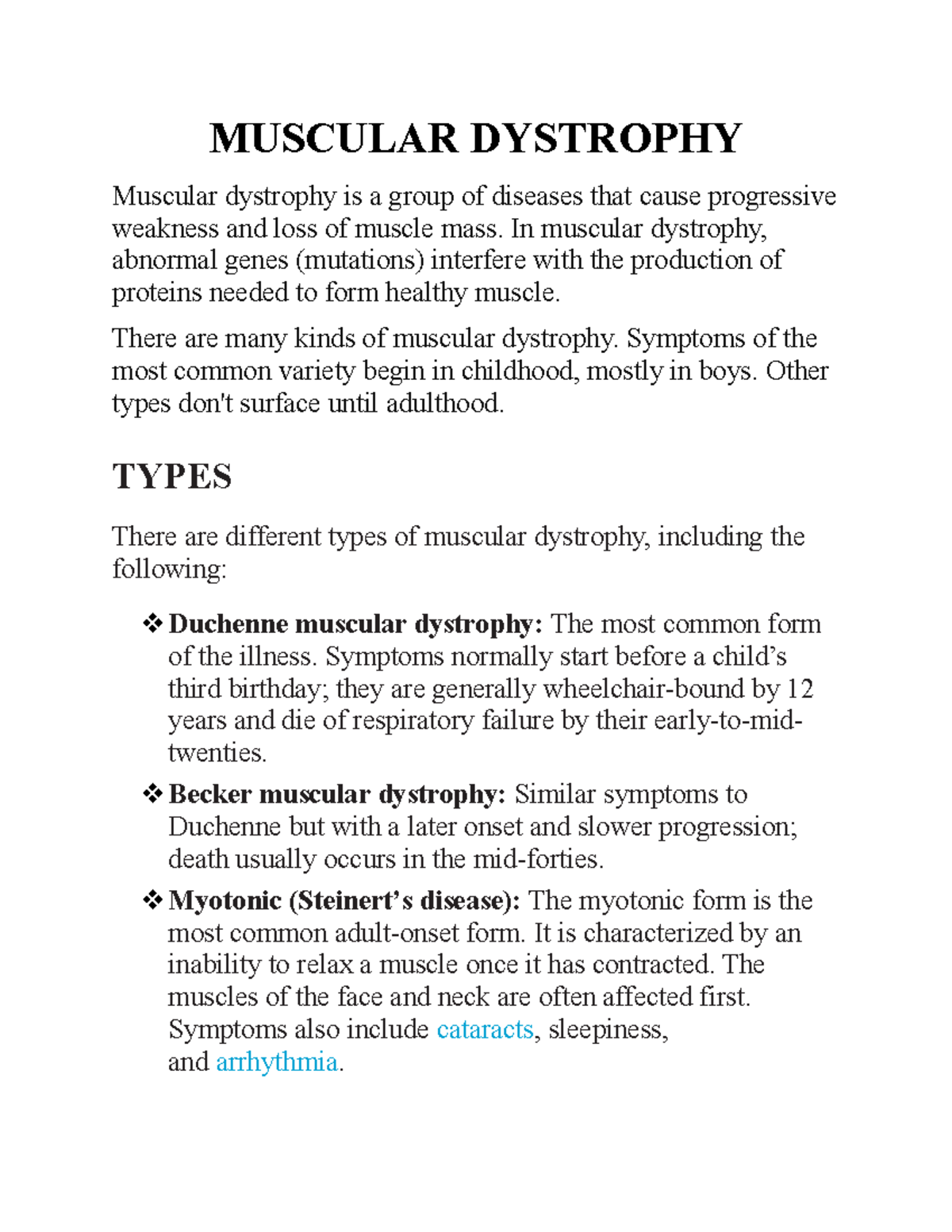 Assignment note onMuscular Dystrophy - MUSCULAR DYSTROPHY Muscular ...