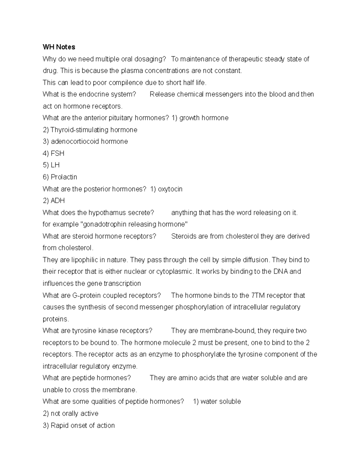 WH Notes - WH Notes Why do we need multiple oral dosaging? To ...