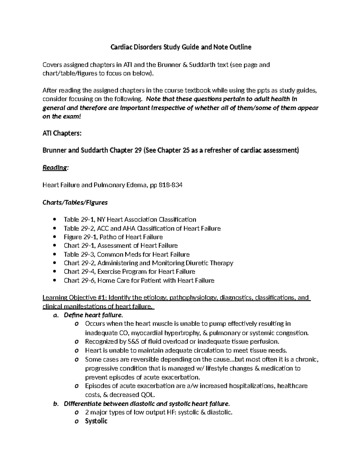Cardiac Disorders Study Guide and Note Outline - After reading the ...