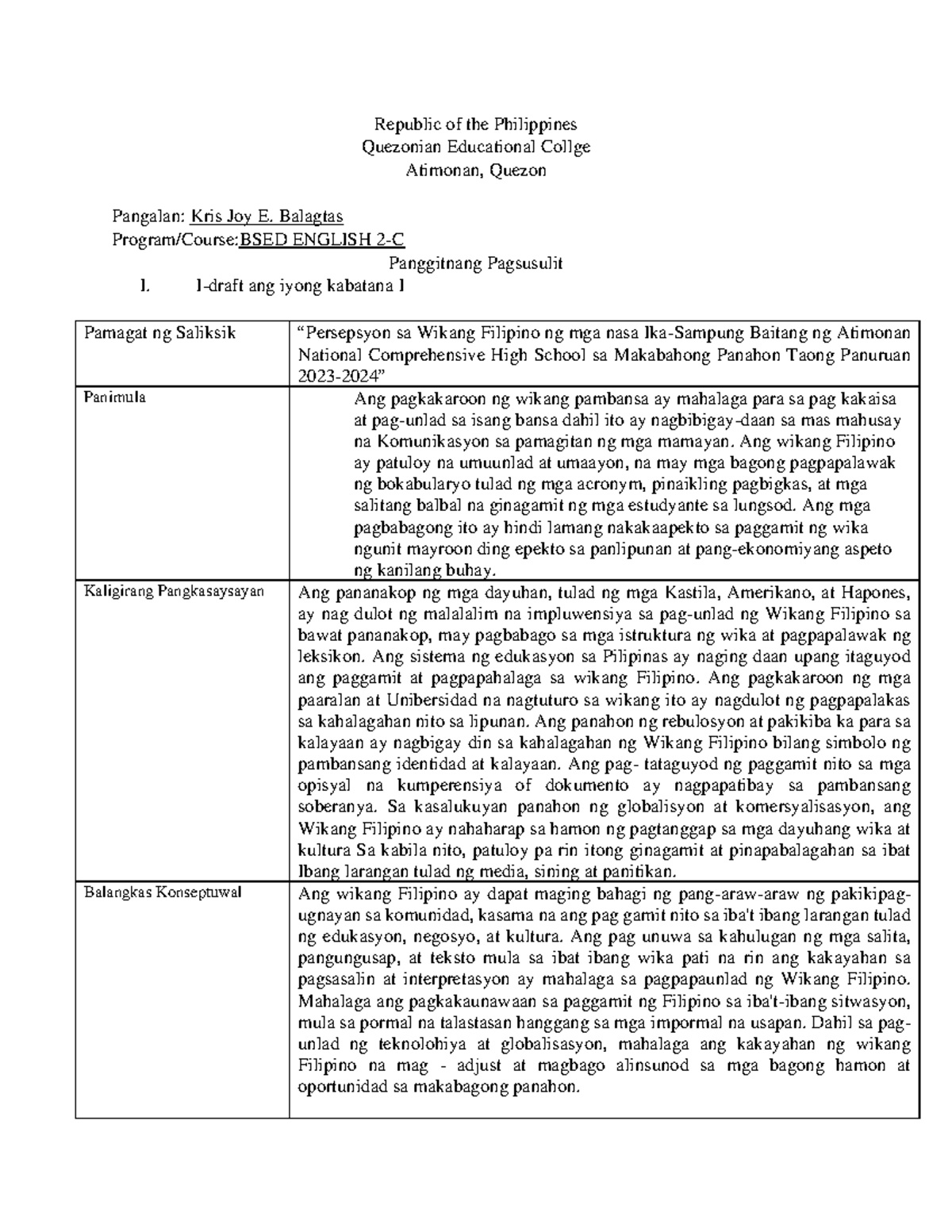 Balagtas-Panggitnang-Pagsusulit - Republic of the Philippines Quezonian ...