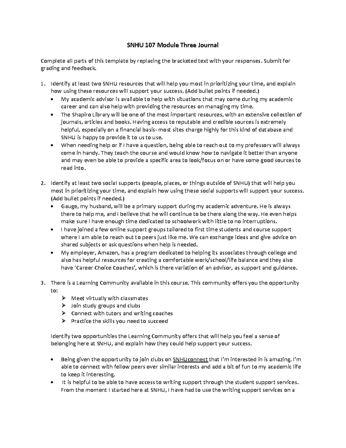 SNHU 107 Module three JournaL - SNHU 107 Module Three Journal Complete ...