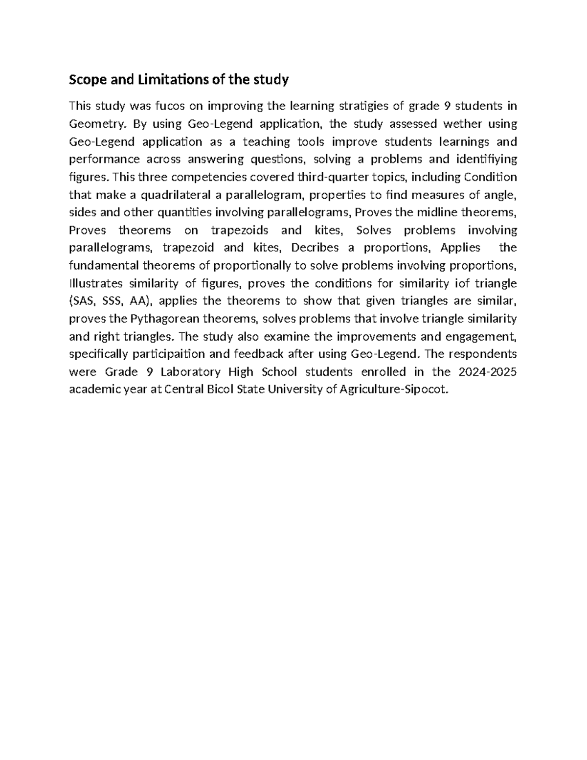 Scope and Limitations of the study - By using Geo-Legend application ...