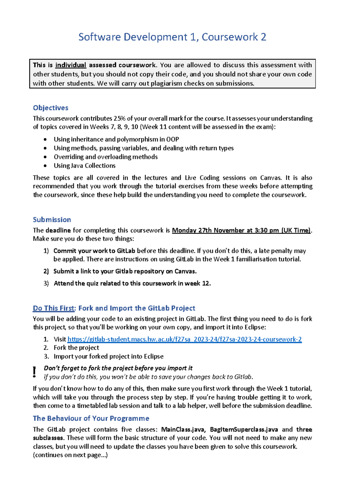 F27SA Coursework 2 202324 - Software Development 1, Coursework 2 This ...