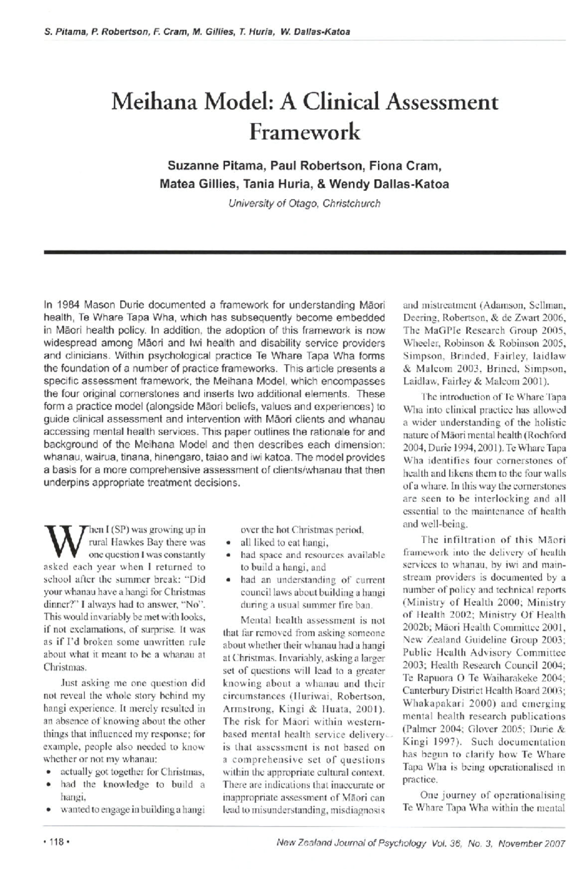 Meihana model a clinical asses - S. Pitama, P. Robertson, F. Cram, M ...