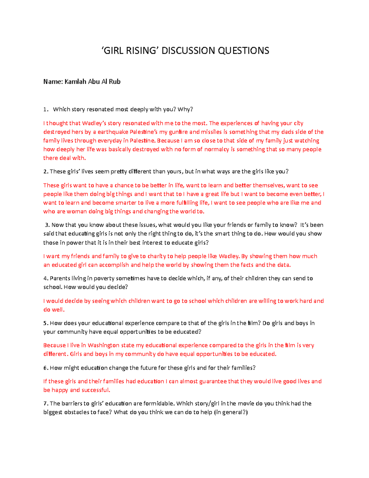 Project 3b - Girl Rising - ‘GIRL RISING’ DISCUSSION QUESTIONS Name ...