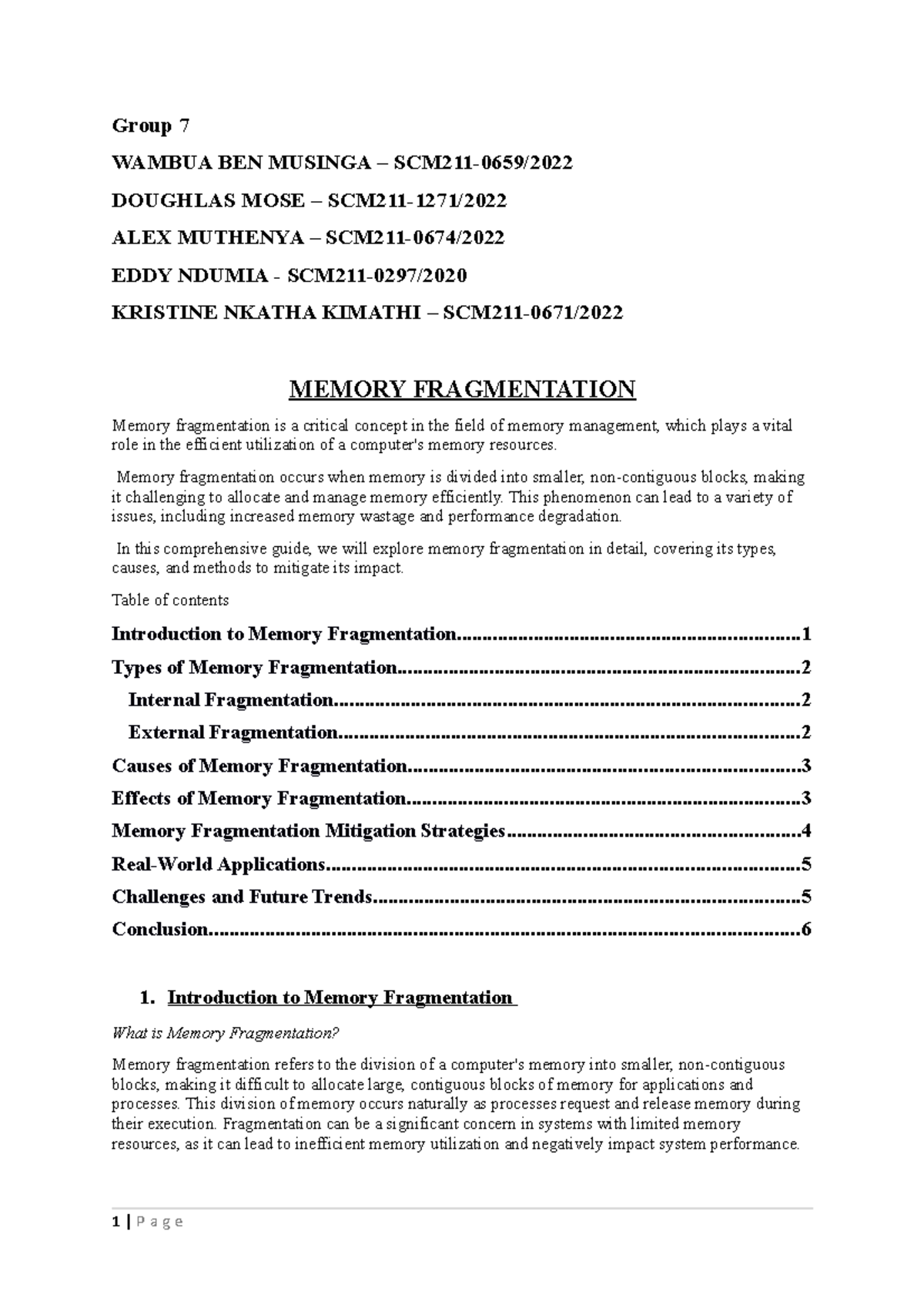 Memory Fragmentation Assignment - Group 7 WAMBUA BEN MUSINGA – SCM211 ...