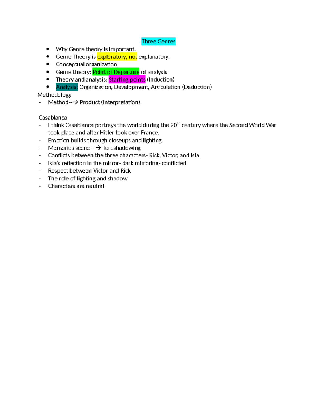 Film Notes 082223- Film Notes - Three Genres Why Genre theory is ...