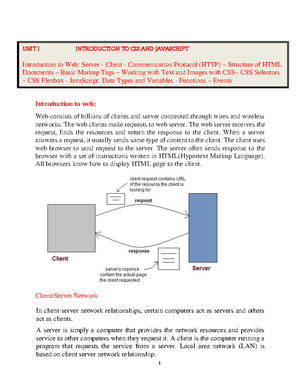 Full 1 - ..... - Introduction to web: Web consists of billions of clients and server connected ...