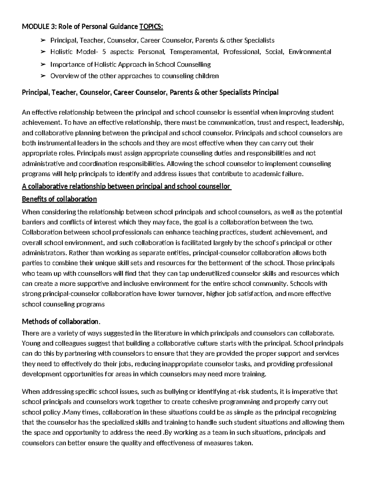 Module 3 - mod 3 notes - MODULE 3: Role of Personal Guidance TOPICS ...