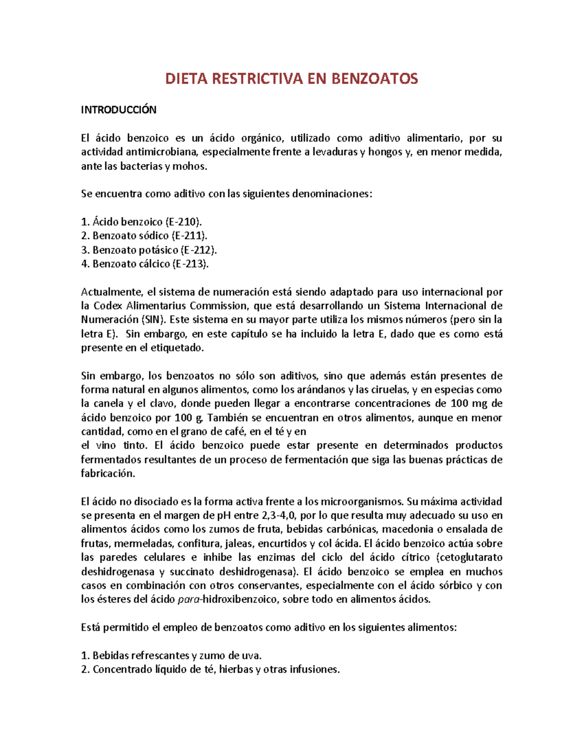 Dieta Restrictiva en Purinas T.8 - DIETA RESTRICTIVA EN BENZOATOS ...