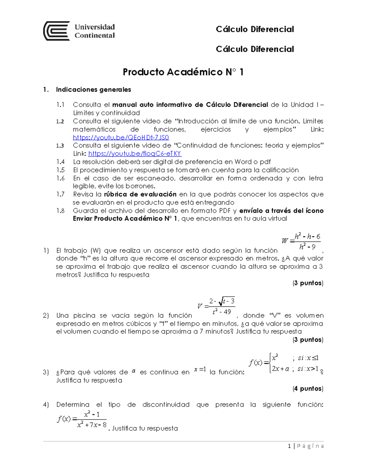 PA01 - PRODUCTO ACADEMICO I - Producto Académico N° 1 1. Indicaciones generales 1 Consulta el ...