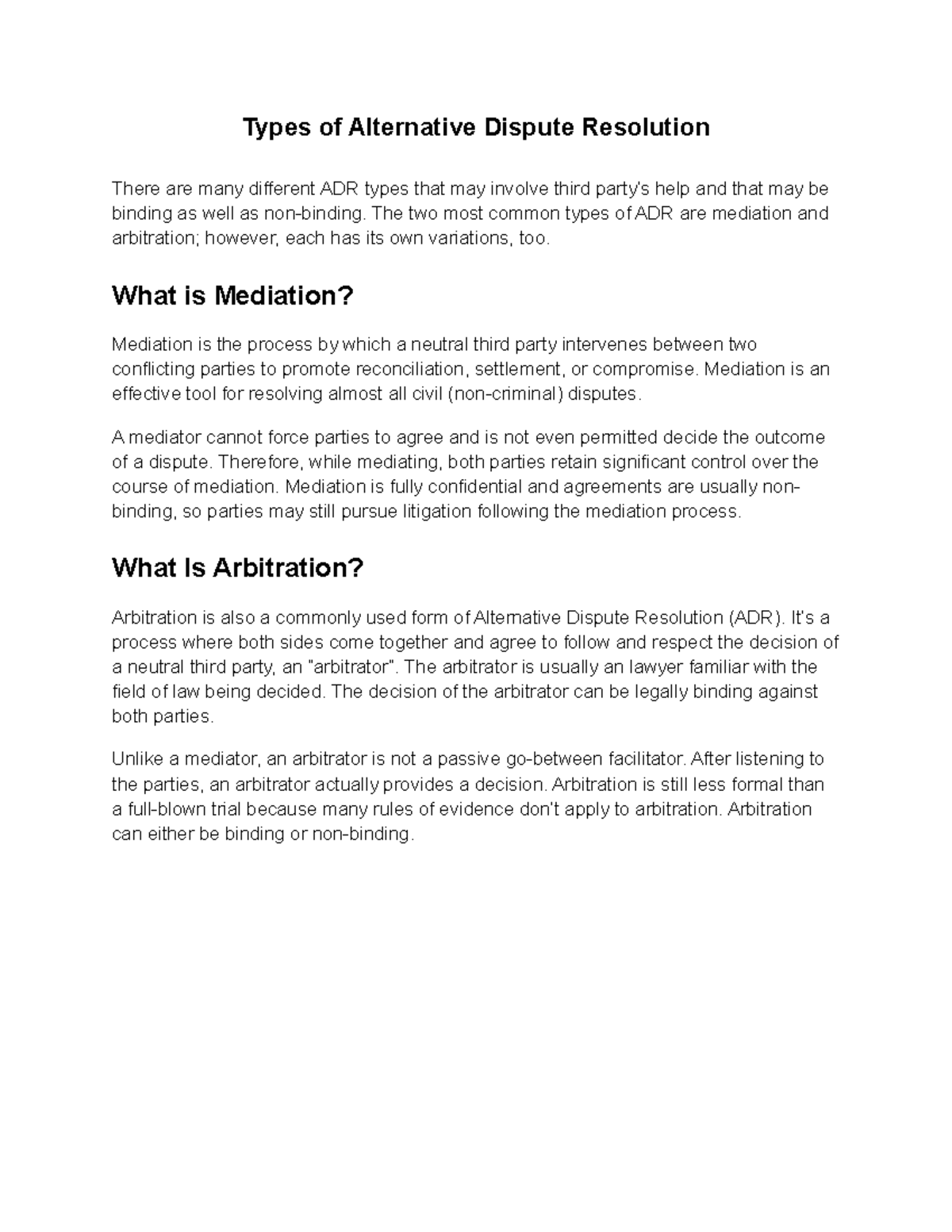 Types of Alternative Dispute Resolution - The two most common types of ...