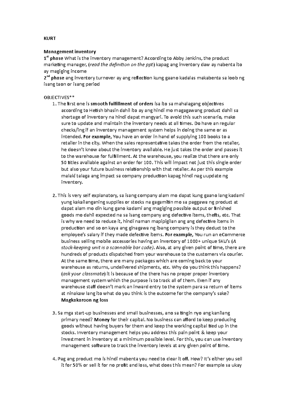 Management inventory( Script) - KURT Management inventory 1 st phase ...