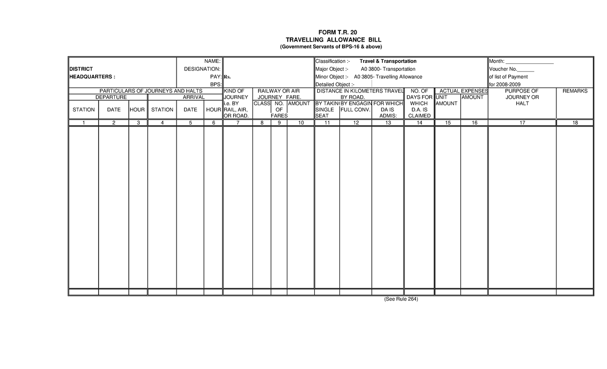 PSA Form TR 20 gaz TAbill - Classification :- Travel & Transportation ...