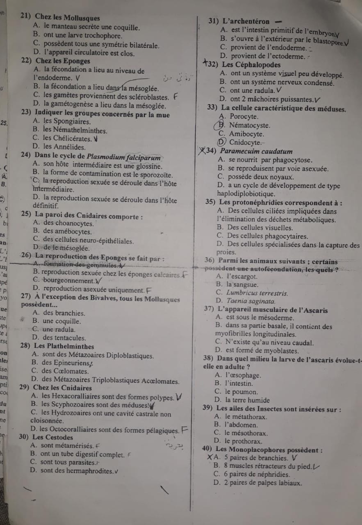 Examen BA juin 2016 - Biologie - Studocu