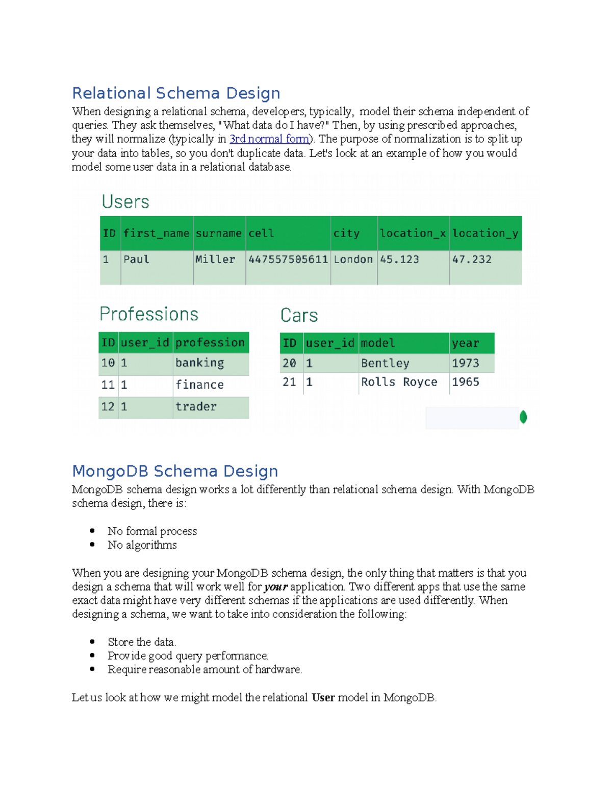 Mongo DB Database Design - Relational Schema Design When designing a ...