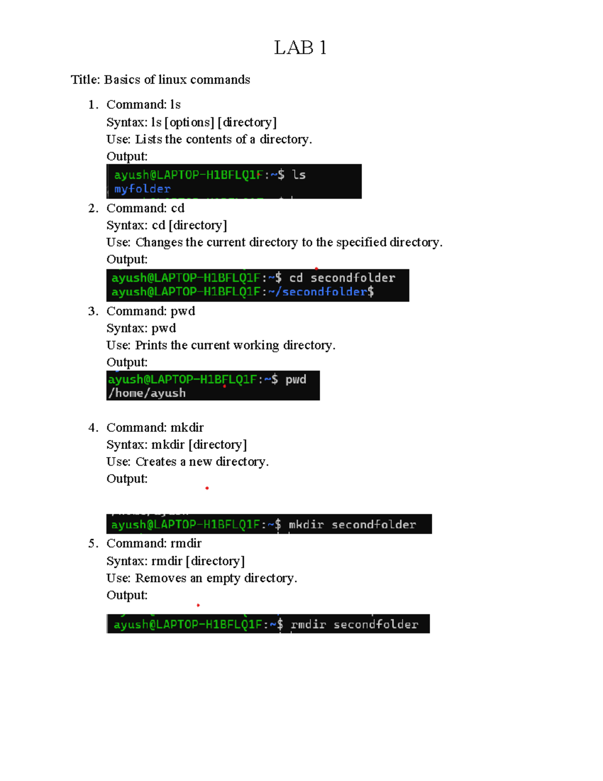 Lab1oftheoperating system - LAB 1 Title: Basics of linux commands 1 ...