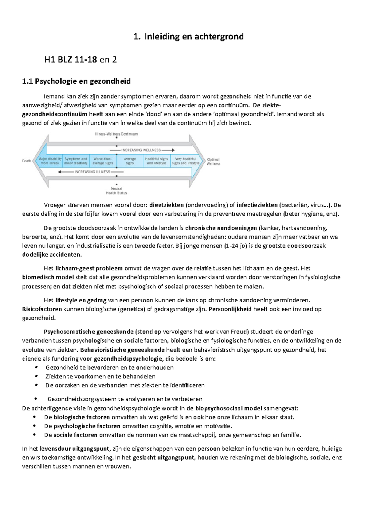 Samenvatting inleiding in de gezondheidspsychologie - 1. Inleiding en ...
