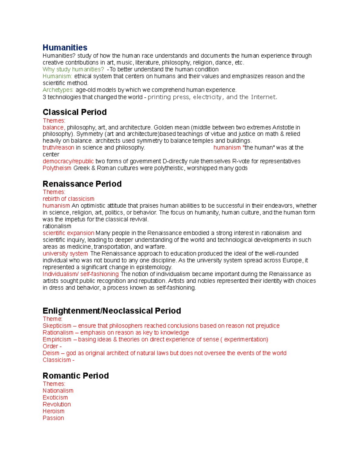 Humanities - some of the notes i put together - Humanities Humanities ...