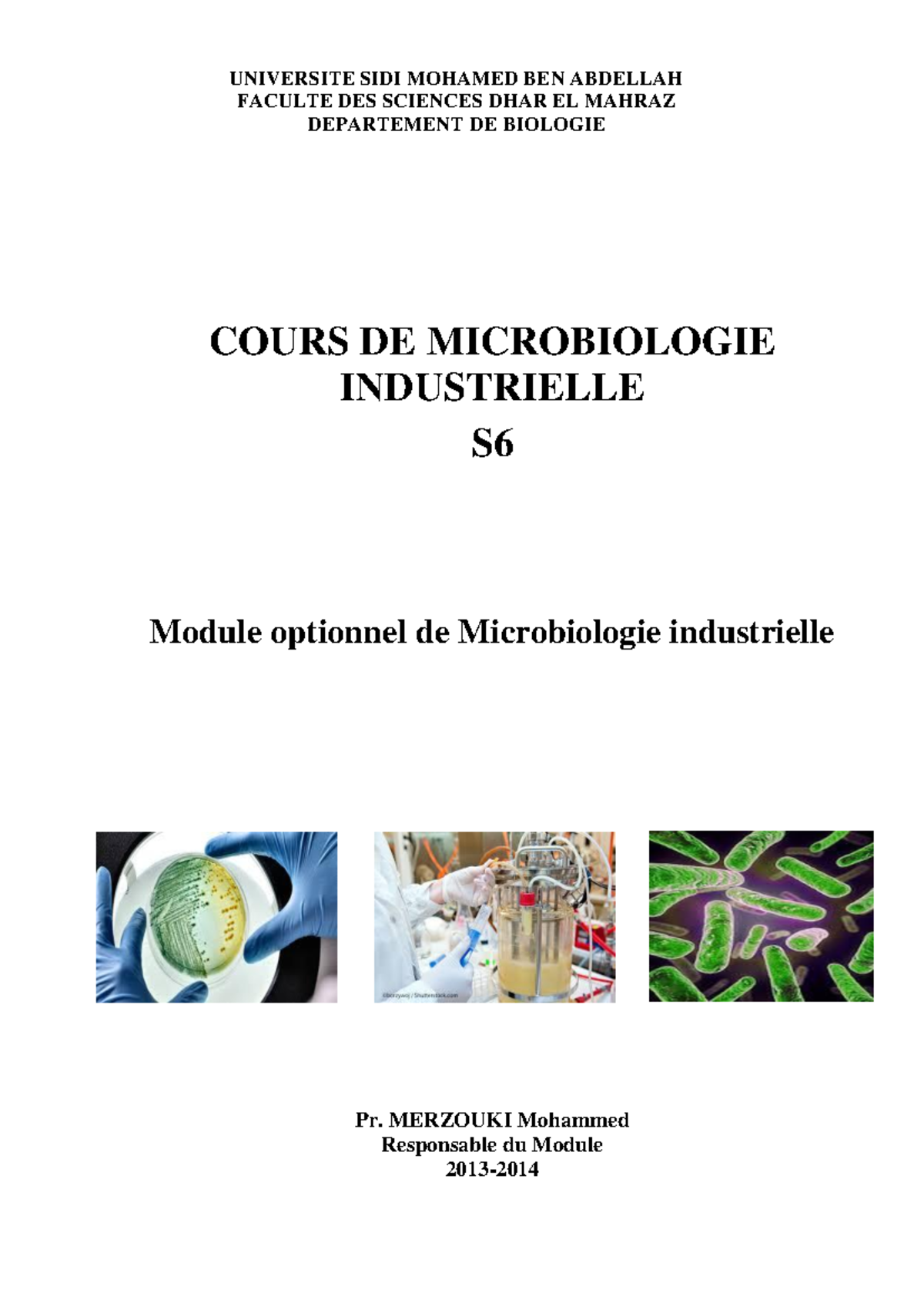 Polycopi Ã© du cours microbio industrielle, S6 - ####### UNIVERSITE SIDI MOHAMED BEN ABDELLAH ...