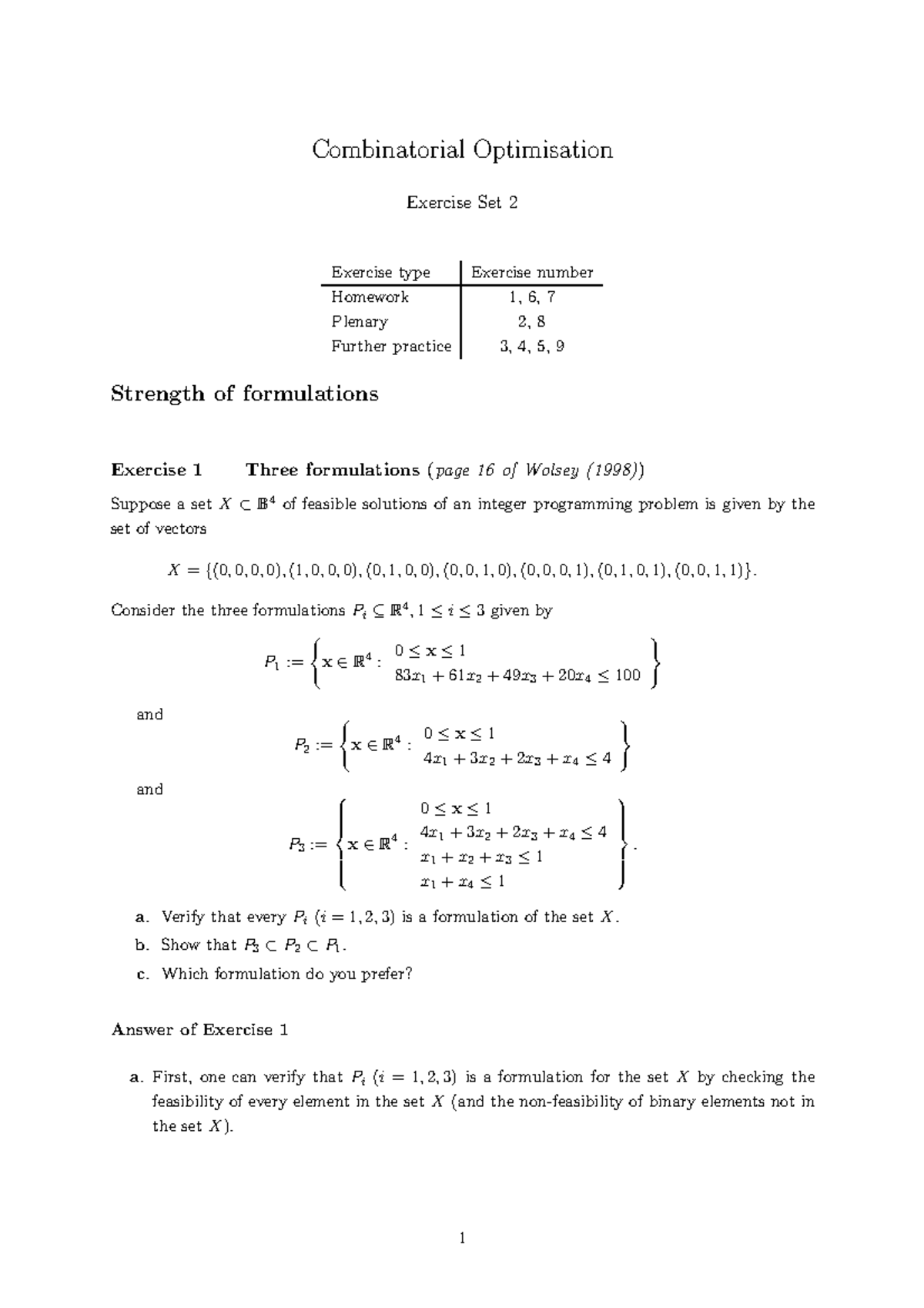 Exercise Set 2+qst+and+sol (ondertekend) - Combinatorial Optimisation Exercise Set 2 Exercise ...