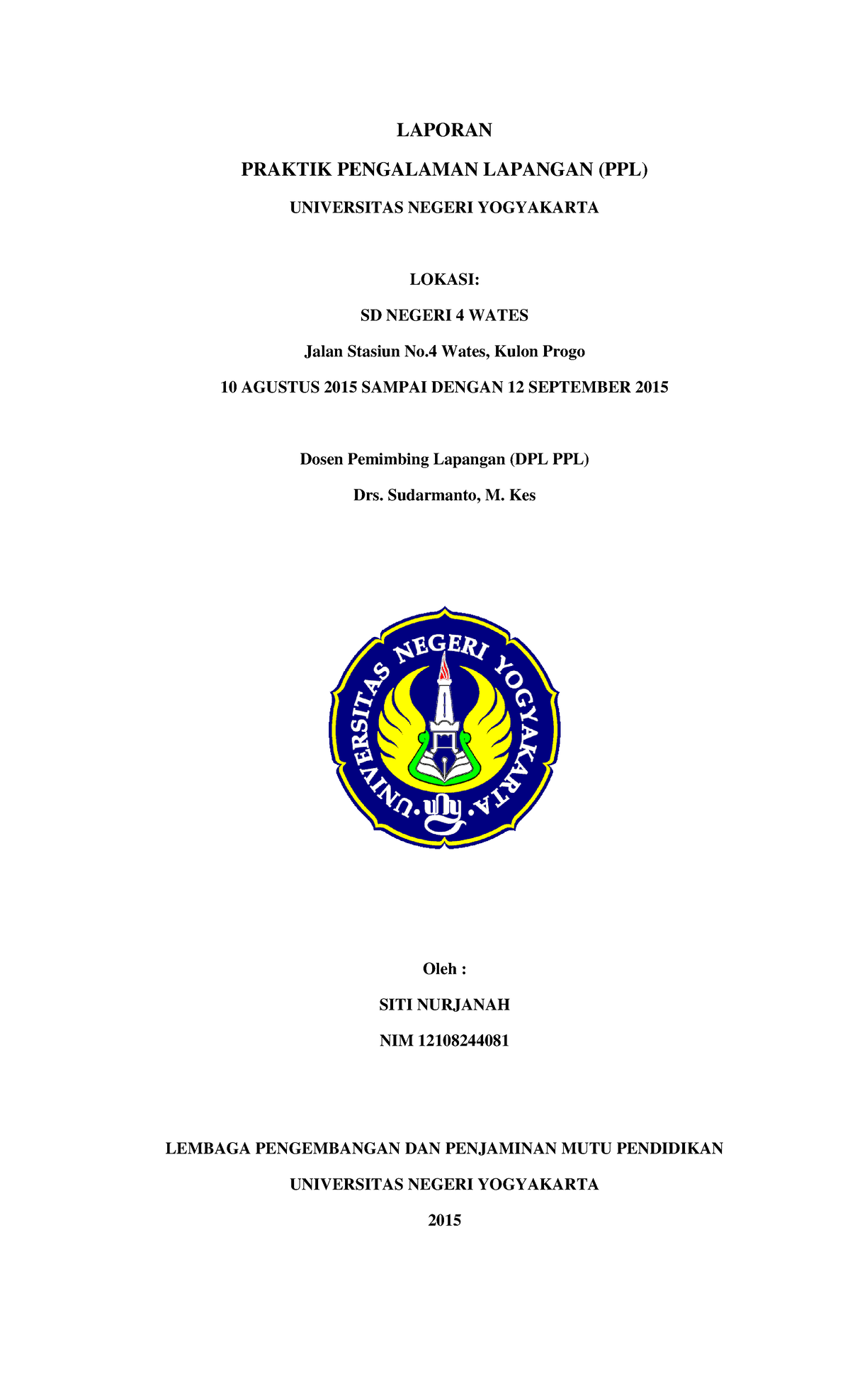 Contoh Laporan - ppl - LAPORAN PRAKTIK PENGALAMAN LAPANGAN (PPL ...