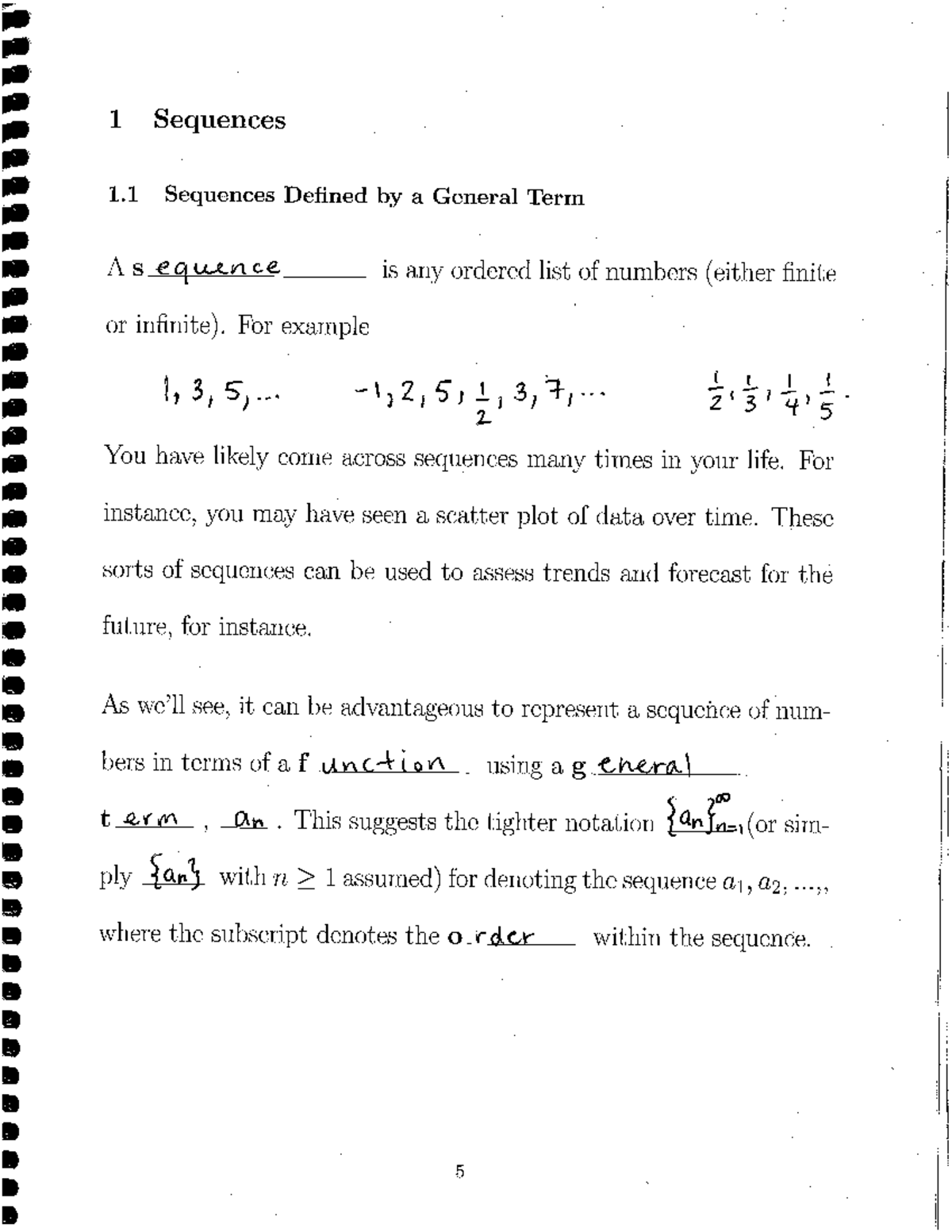 Lecture 1 Sequences p5 8 - 1 Sequences 1 Sequences Defined a General Term As equence is any ...