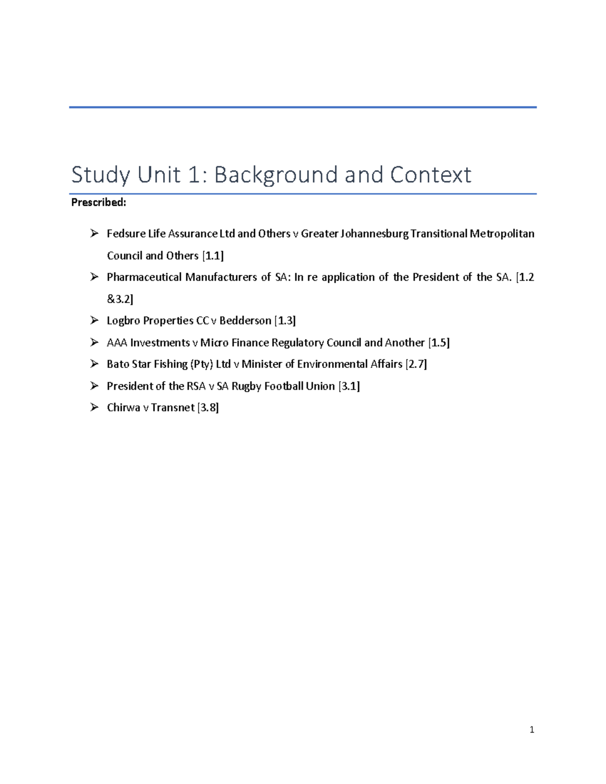 Admin law Topic 1-4 Final - Study Unit 1: Background and Context ...