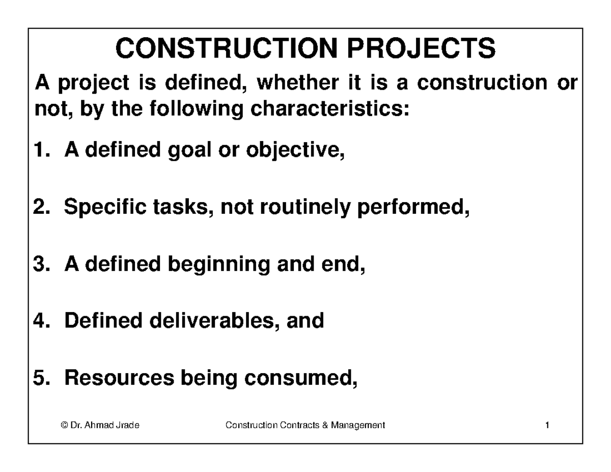 Topic 1 Construction Contracts and Management - CONSTRUCTION PROJECTS A ...