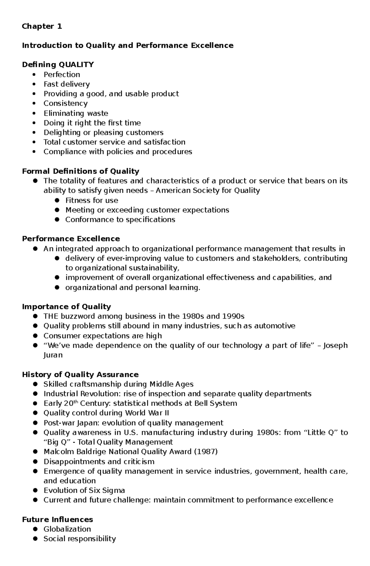 MGT002 Topic 1 2 - Lecture notes about TQM - Chapter 1 Introduction to ...