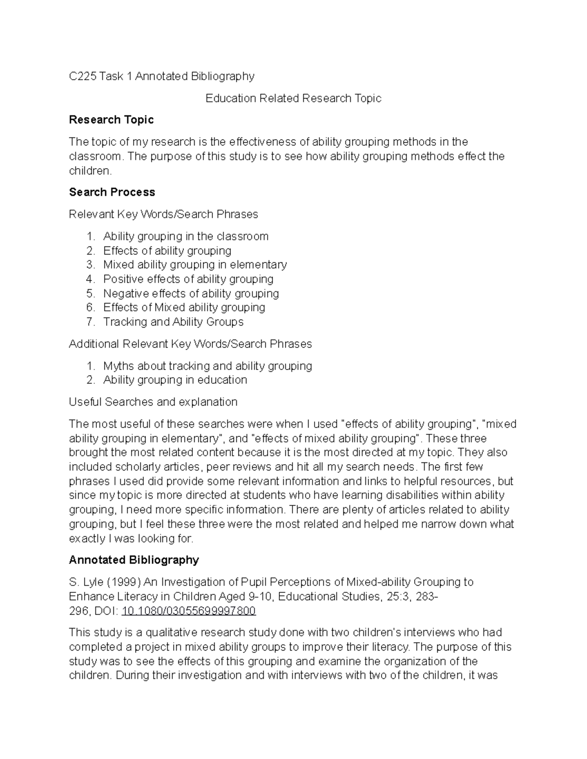 C225 Task 1 Annotated Bibliography - C225 Task 1 Annotated Bibliography Education Related ...