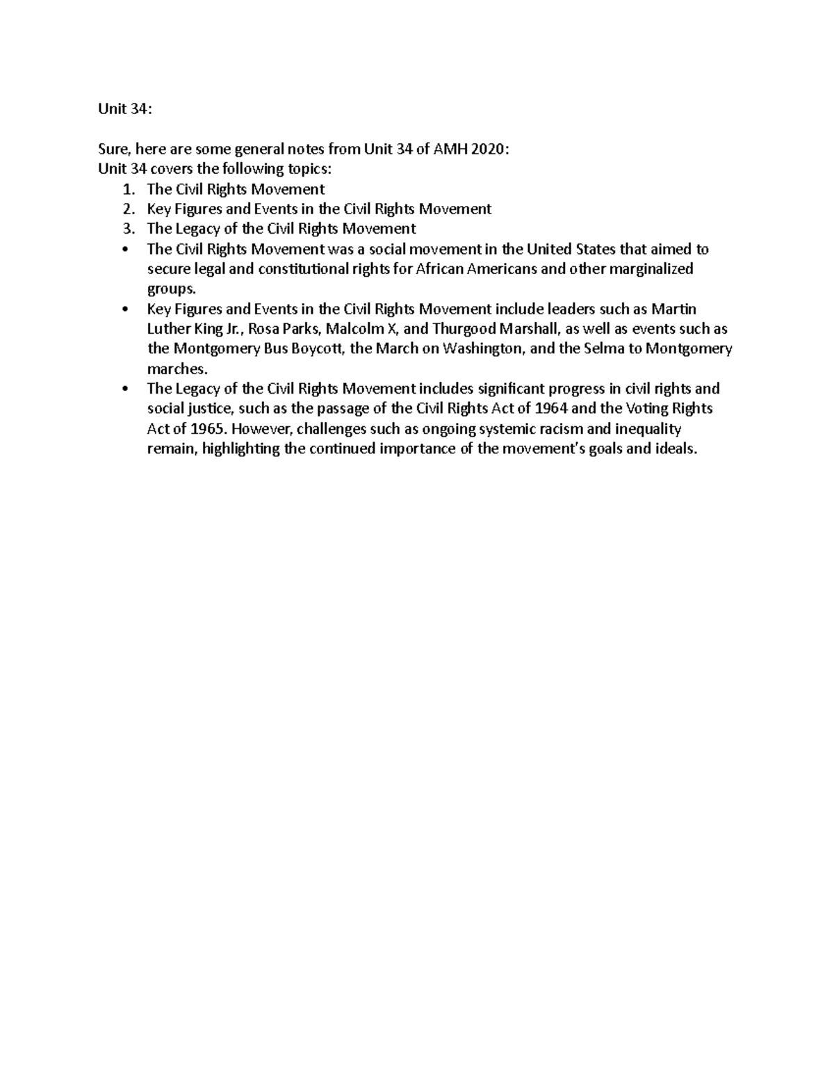 Unit 34 Notes AMH - Unit 34: Sure, here are some general notes from ...