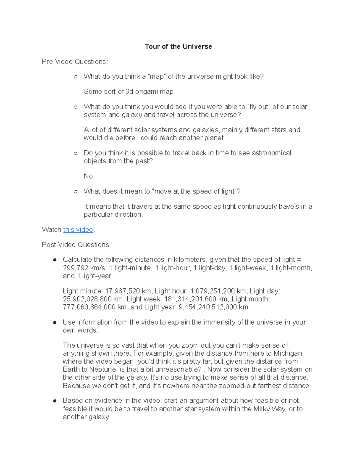 Tour of the Universe- Earth and Space science - Tour of the Universe ...