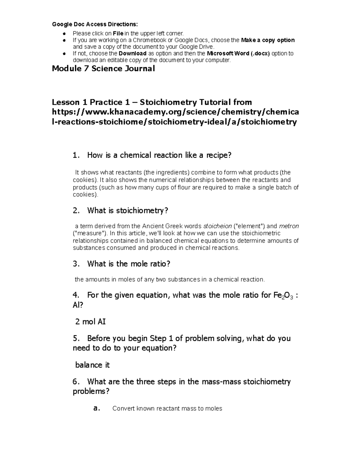 Copy of Module Seven Science Journal Download - Google Doc Access Directions: Please click on ...