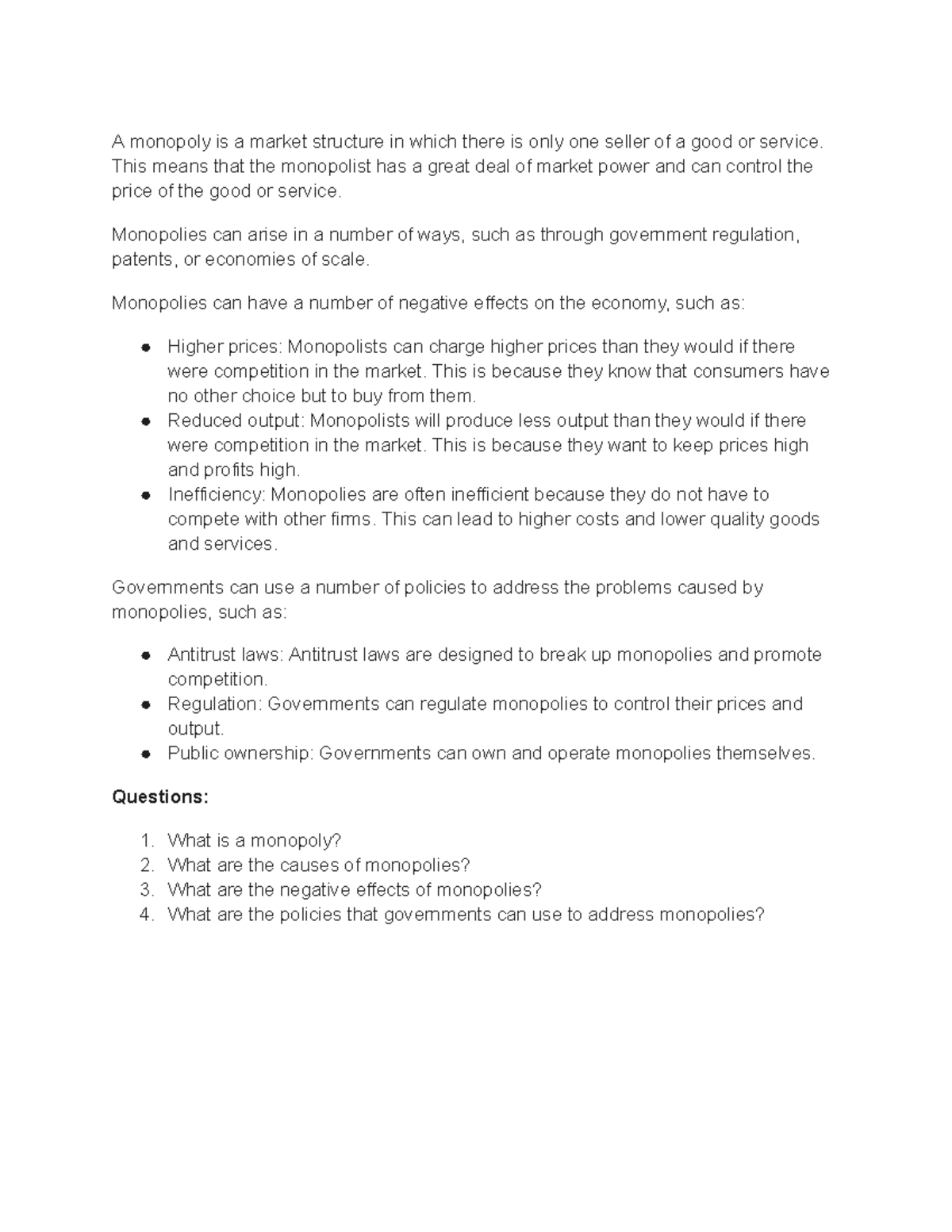 Monopoly - A monopoly is a market structure in which there is only one ...