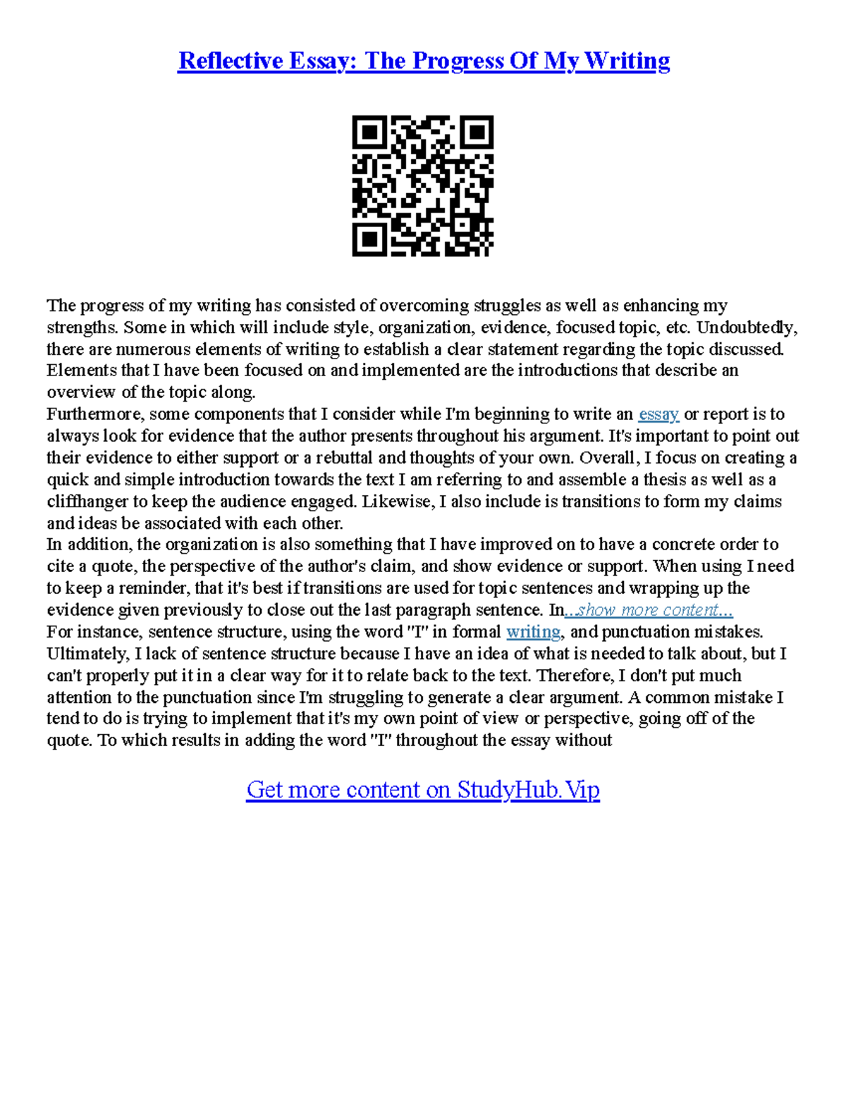 Help Me Write My Essay - Reflective Essay: The Progress Of My Writing ...