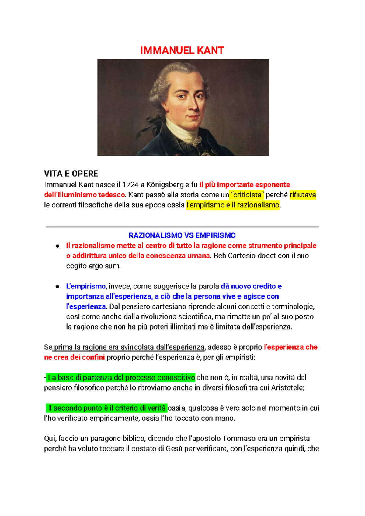 Immanuel KANT - IMMANUEL KANT VITA E OPERE Immanuel Kant nasce il 1724 a Königsberg e fu il più ...