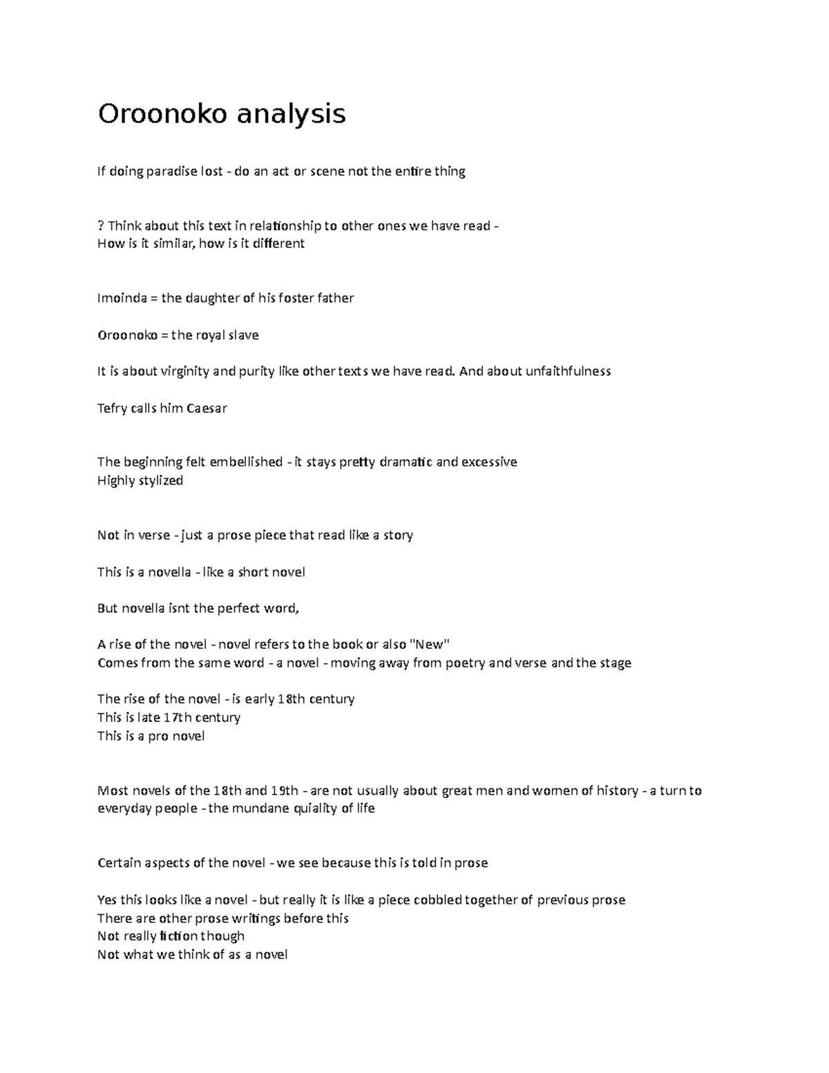 Oroonoko analysis - And about unfaithfulness Tefry calls him Caesar The ...