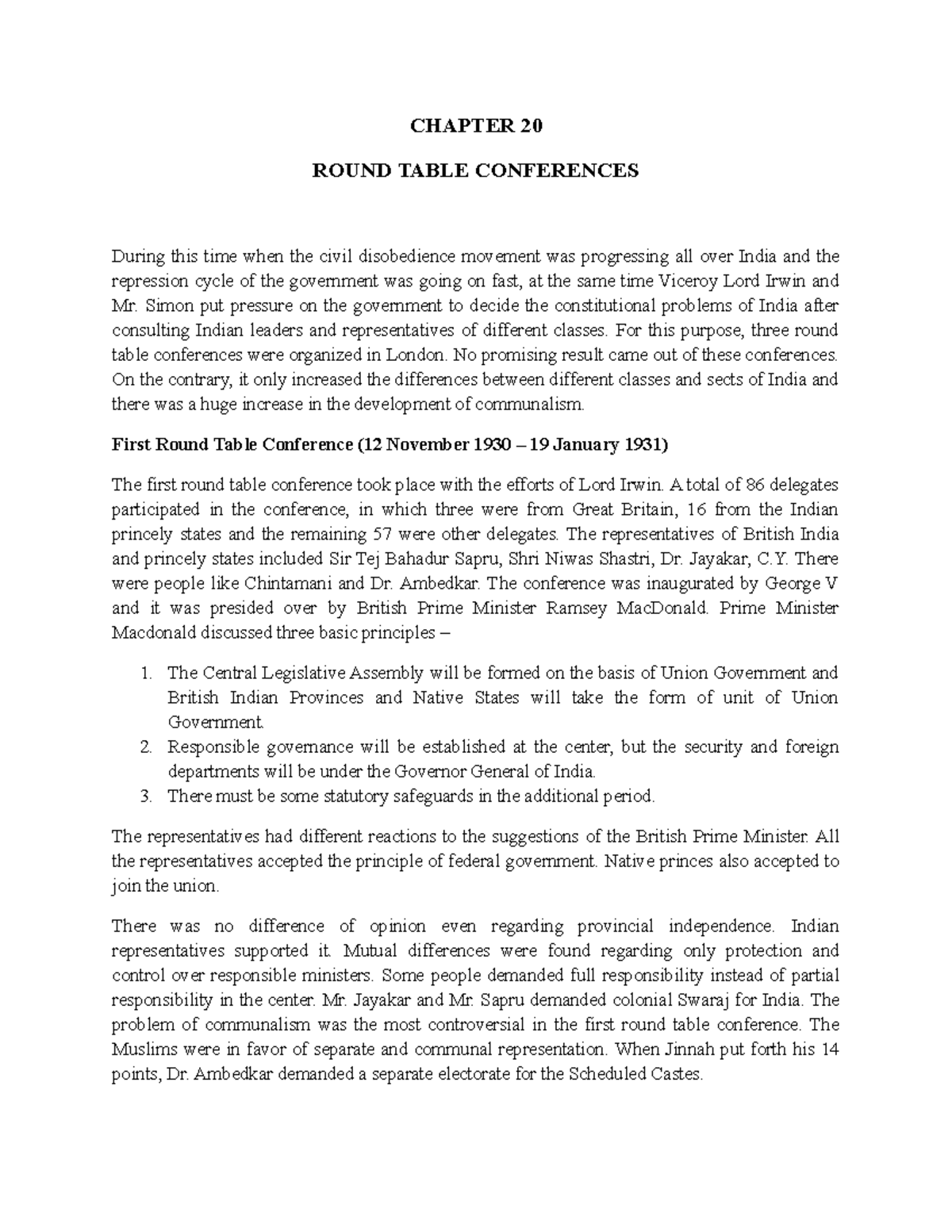 Chapter 20 Round Table Conferences - CHAPTER 20 ROUND TABLE CONFERENCES ...