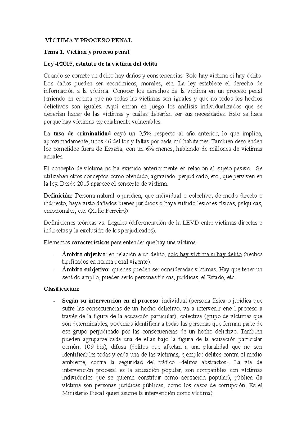 Tema 1 - tema 1 victima y proceso penal - VÍCTIMA Y PROCESO PENAL Tema ...