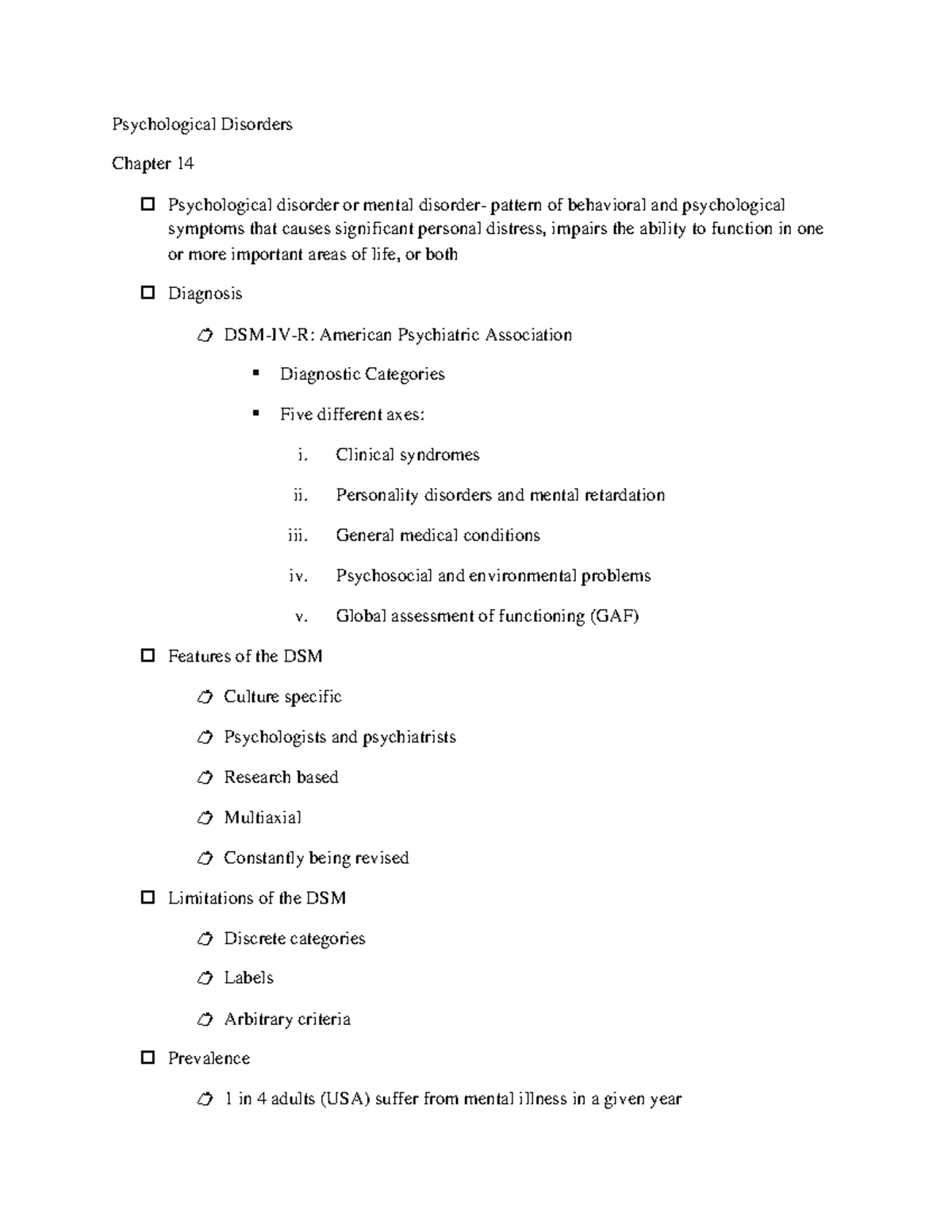 Ch 14 Outline PSY 1100 - Psychological Disorders Chapter 14 ...